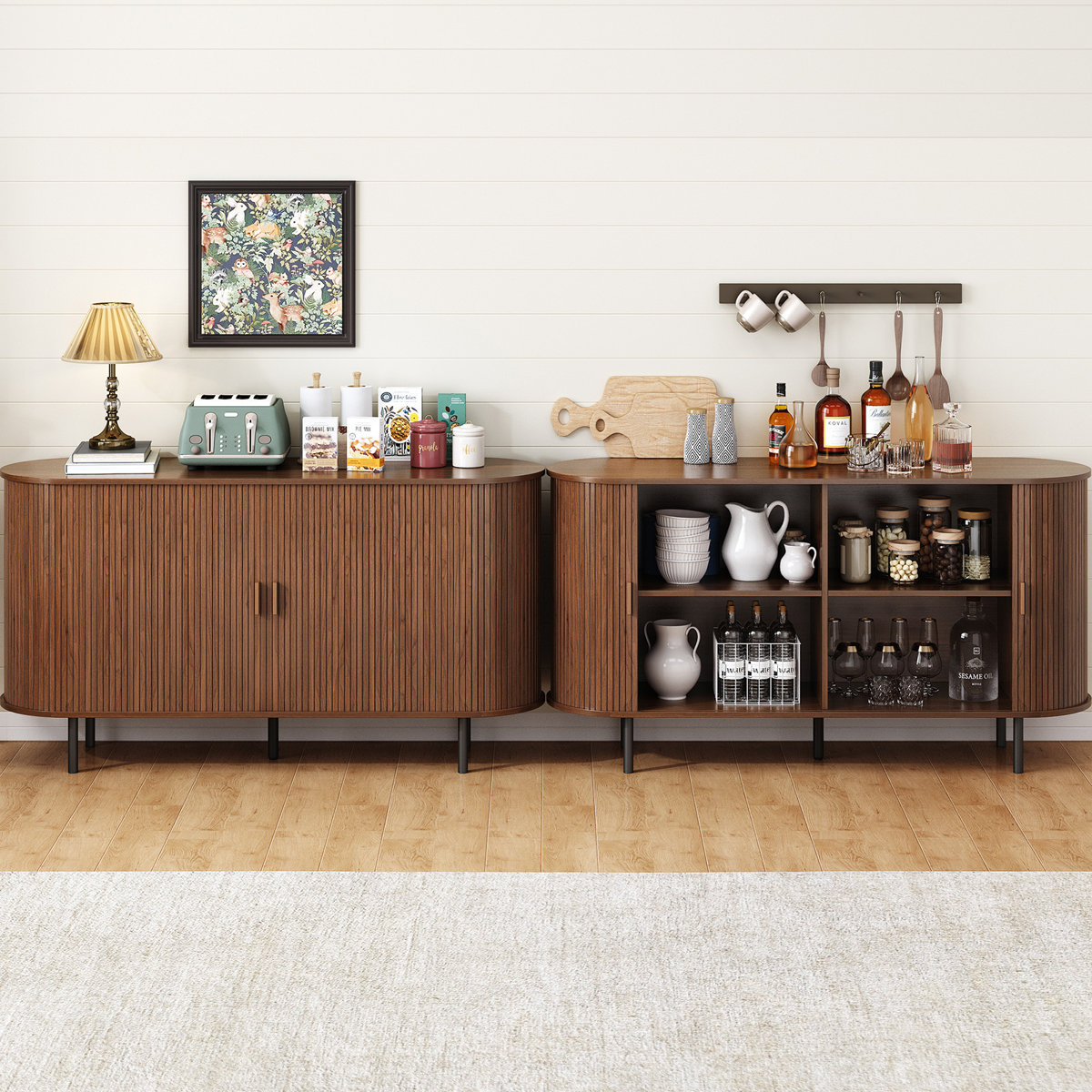 Ebern Designs 55'' Sideboard Storage Cabinet With Doors And Shelves - Credenza Storage Cabinet ...